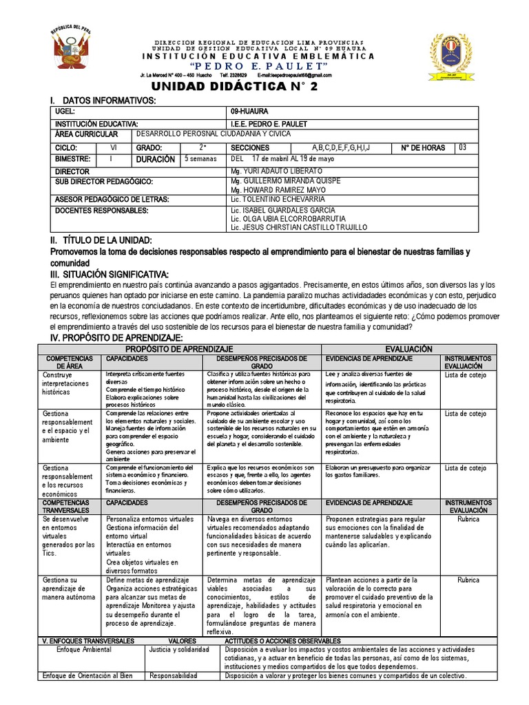 Unidad Didactica 2 CC - Ss. 2° | PDF