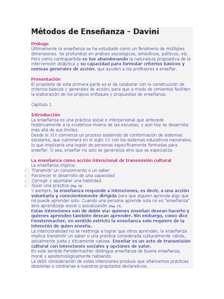 Métodos de Enseñanza DAVINI RESUMEN | PDF