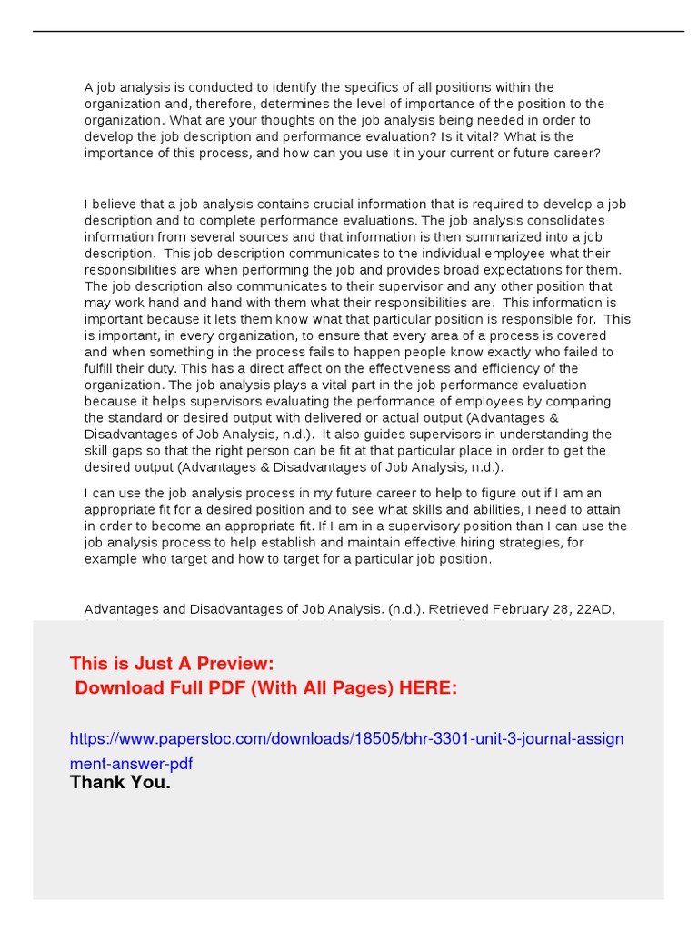 BHR 3301 Unit 3 Journal Assignment Answer PDF | PDF