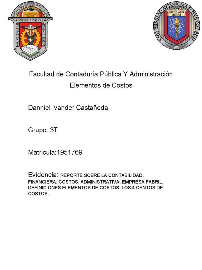 Elementos de Costo Ev 2 | PDF | Contabilidad | Contabilidad de costos