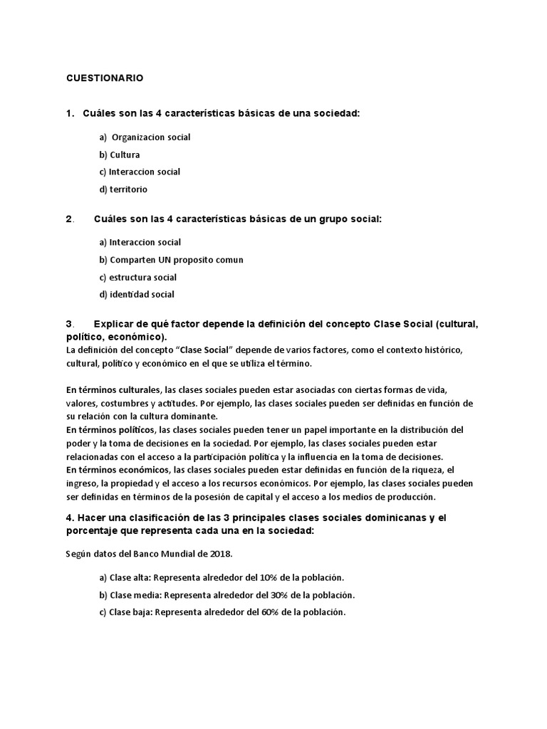 Cuestionario sobre conceptos sociológicos básicos | PDF