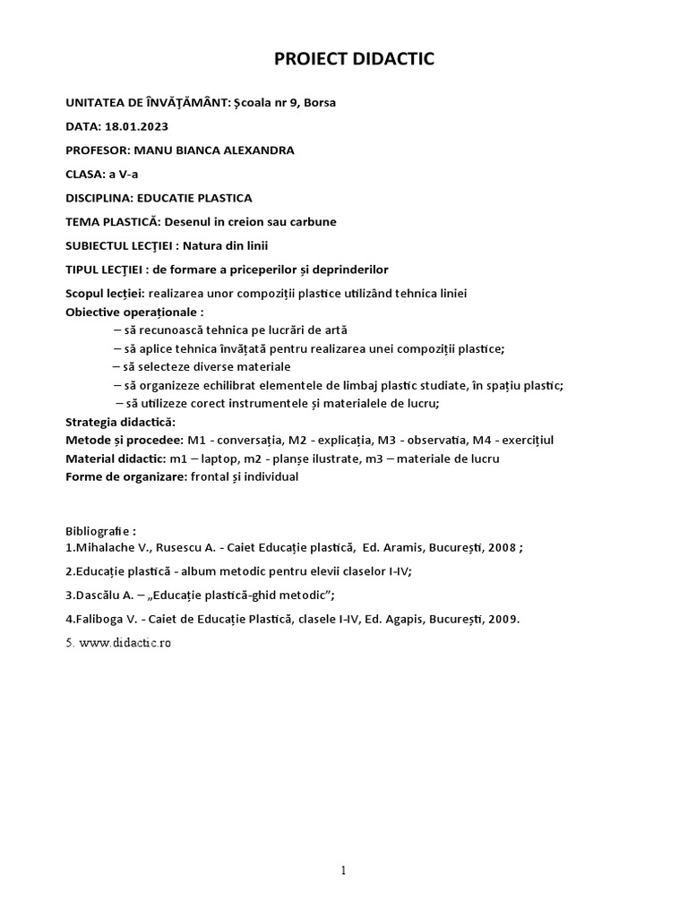 Proiect de Lectie Clasa A V-A | PDF
