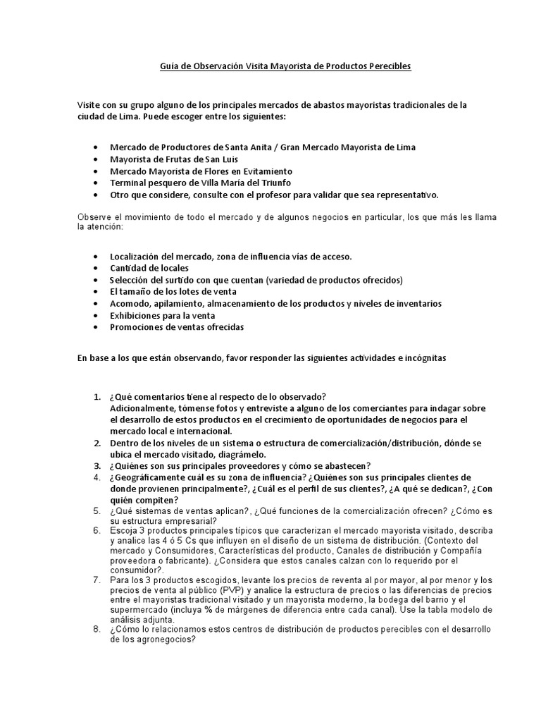 Semana 5 Caso (PC) Guía de Observación Visita Mayorista de Productos Perecibles | PDF