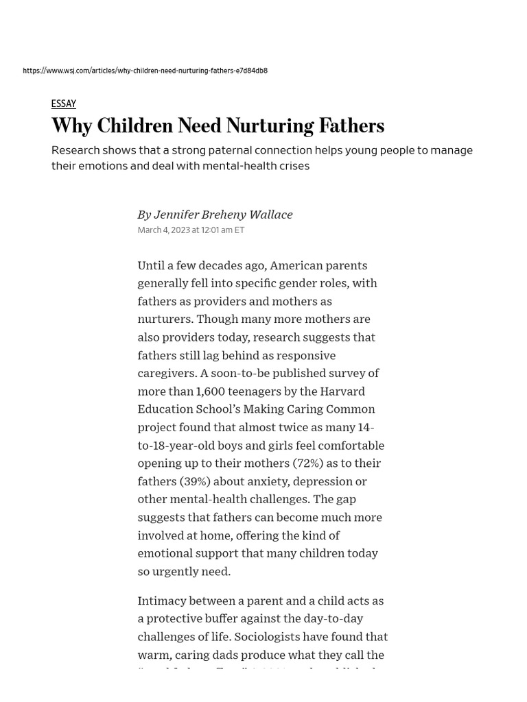 Why Children Need Nurturing Fathers - WSJ - 2023 PDF | PDF