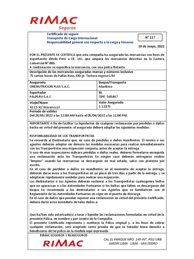 Formato Poliza de Seguro | PDF