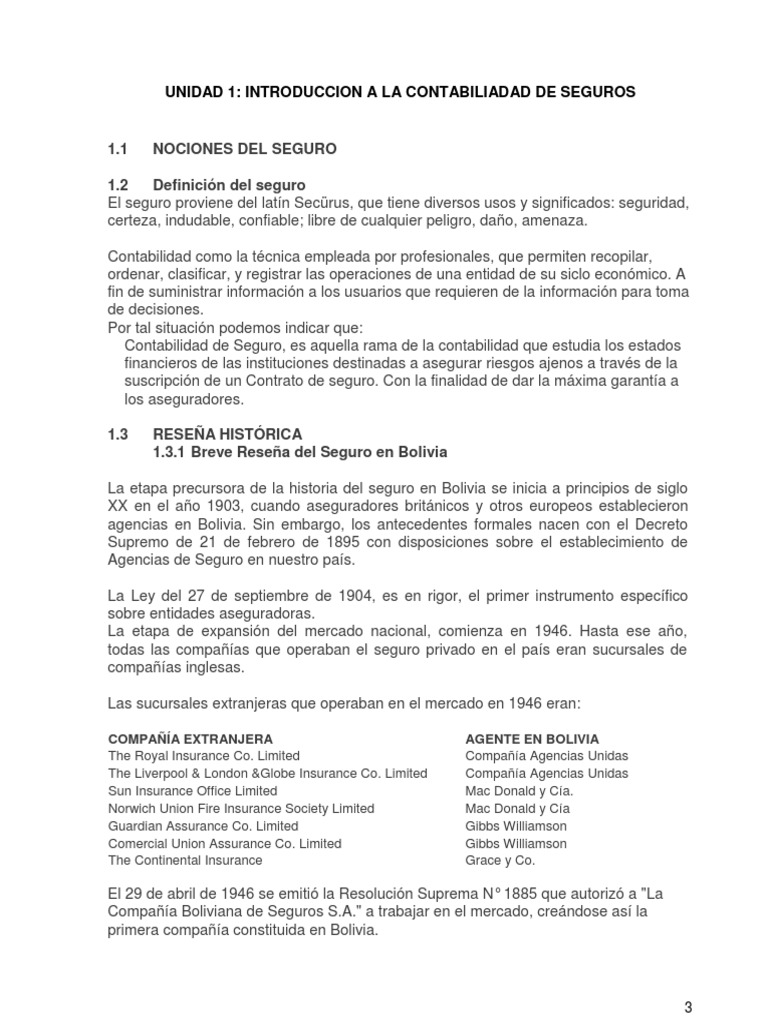 Unidad 1 Introduccion A La Contabilidad de Seguros | PDF | Seguro | Reaseguro