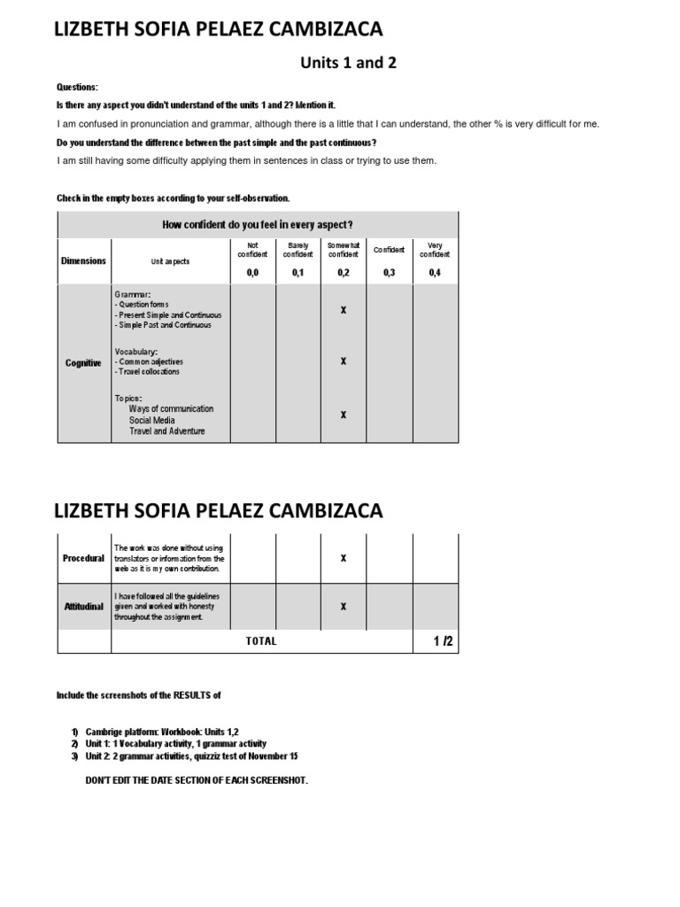B1 Unit 1 Self-Evaluation PDF | PDF