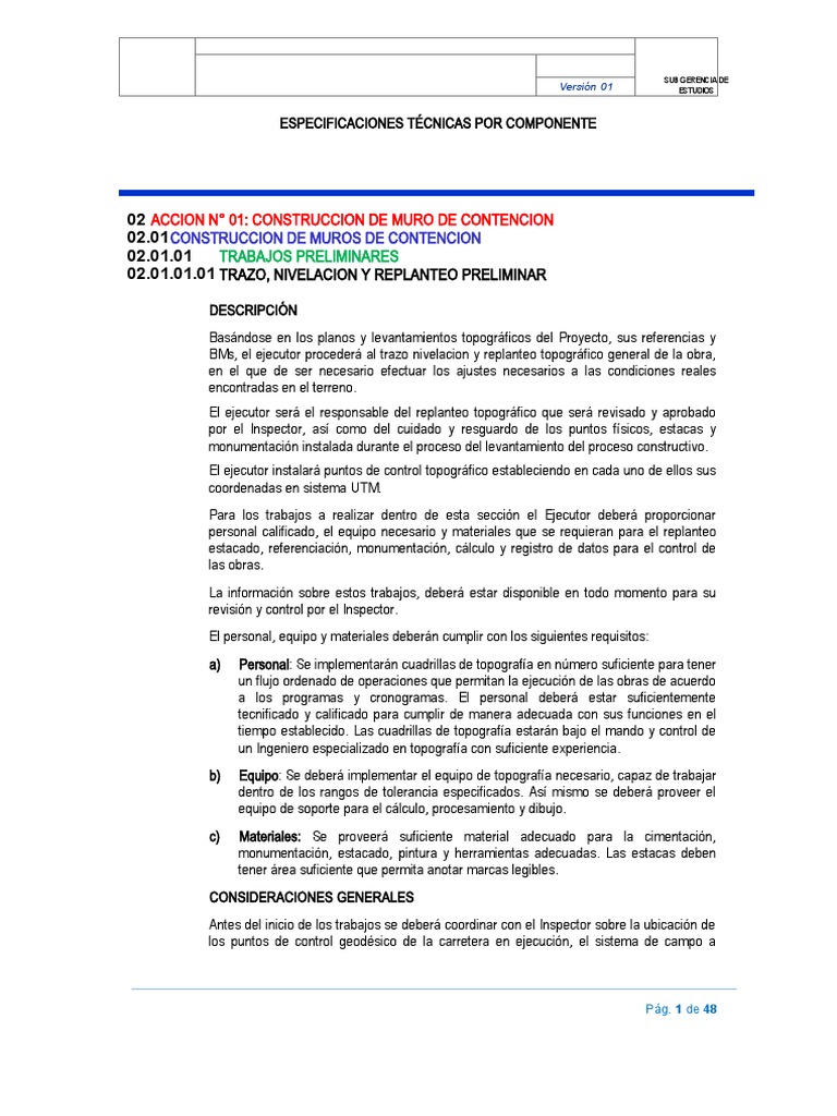 Ee - Tt. Accion 01 - Construccion de Muro de Contencion - r1 | PDF ...