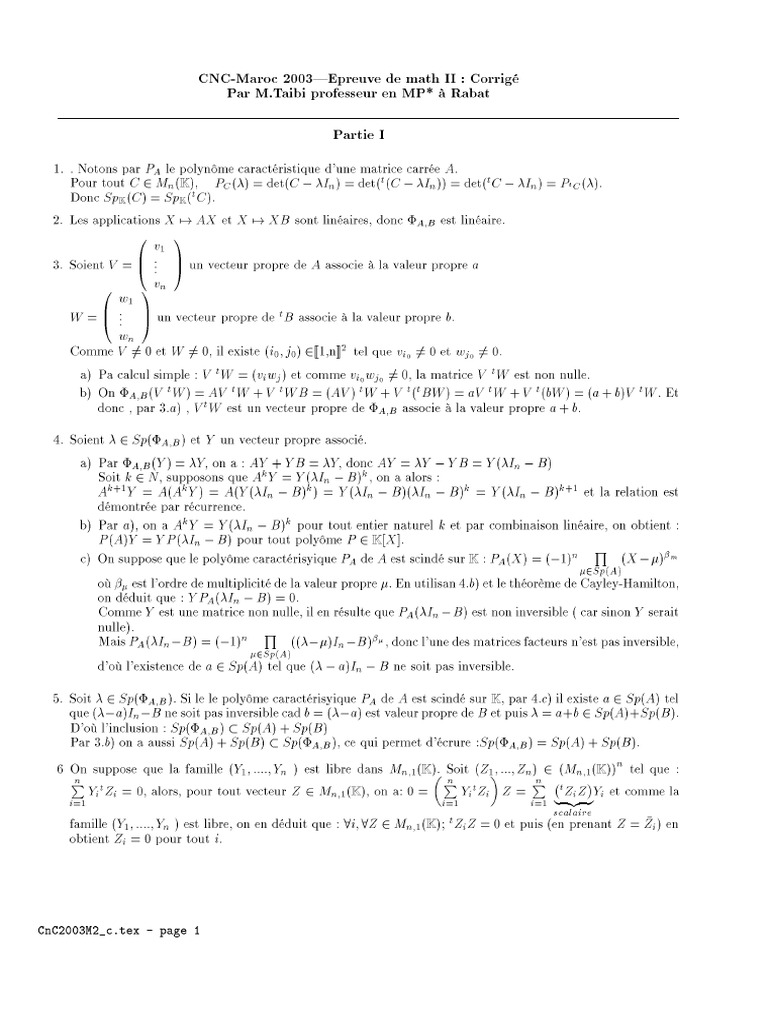 CNC MP 2003 Maths 2 Corrige | PDF