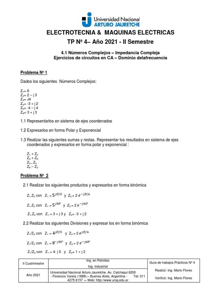 21.II - TP #4 - 4.1 #Complejo - Impedancia - Circuitos en CA - Dominio de Frecuencia | PDF ...