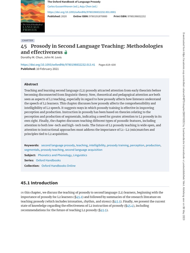 45 Prosody in Second Language Teaching Methodologies and Effectiveness ...
