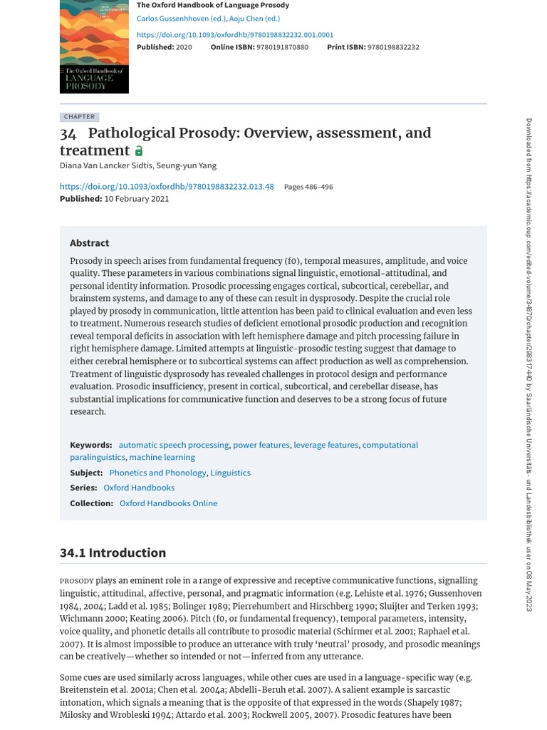 34 Pathological Prosody Overview, Assessment, and Treatment | PDF ...
