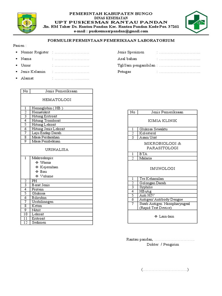 FORM PEMERIKSAAN LAB | PDF