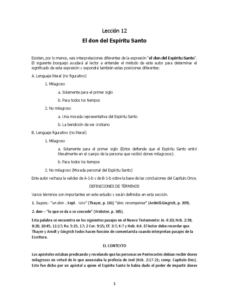Lección 12. El Don Del Espíritu Santo. | PDF | espíritu Santo | Apóstol
