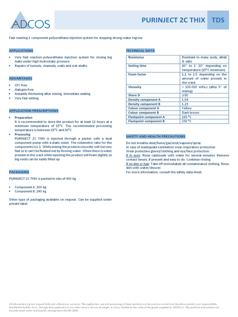 Adcos NV TFE Purinject 2C Thix | PDF | Water | Polyurethane