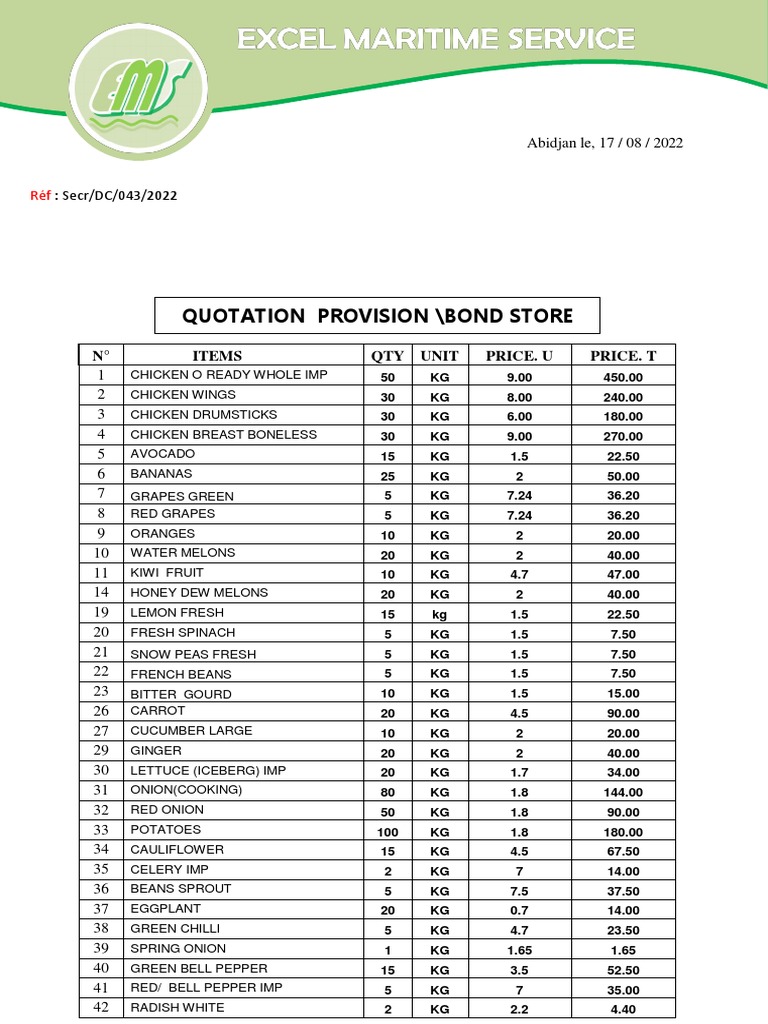 Quotation Provision | Download Free PDF | Beef | Food And Drink