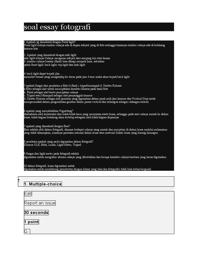 Soal Essay Fotografi untuk Kelas 8 dan 11 | PDF