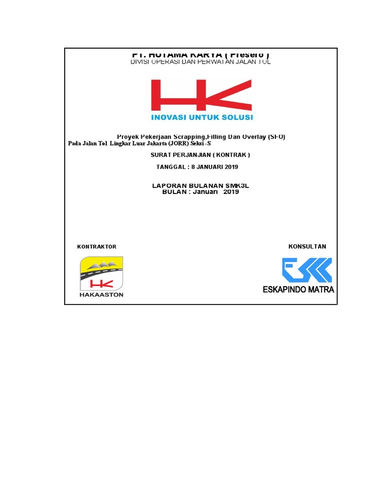 LAPORAN SMK3L BLN Januari 2019 | PDF