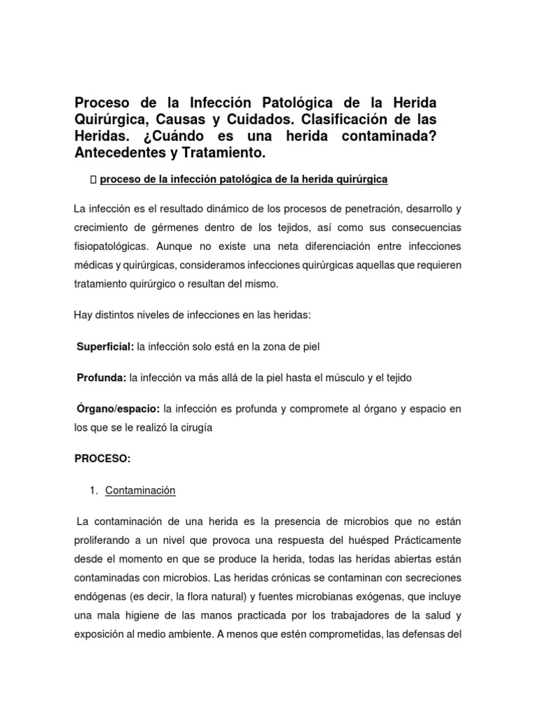 Proceso de La Infección Patológica de La Herida Quirúrgica, Causas y Cuidados PDF | PDF | Herida ...