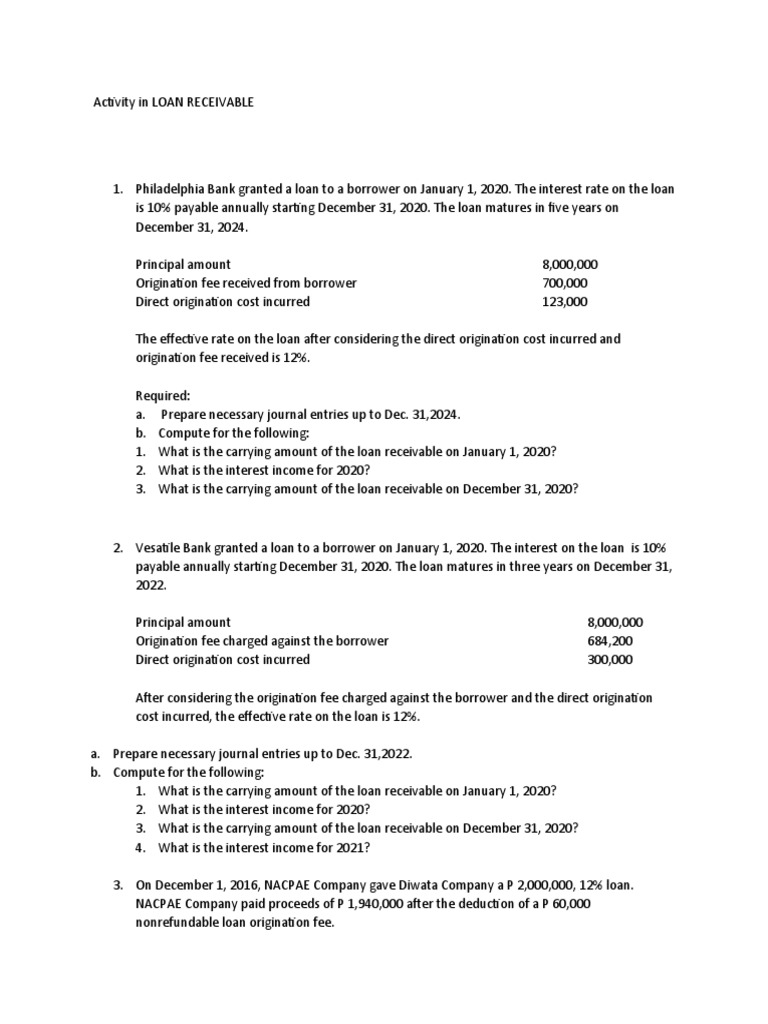 Activity in LOAN RECEIVABLE | PDF | Loans | Interest