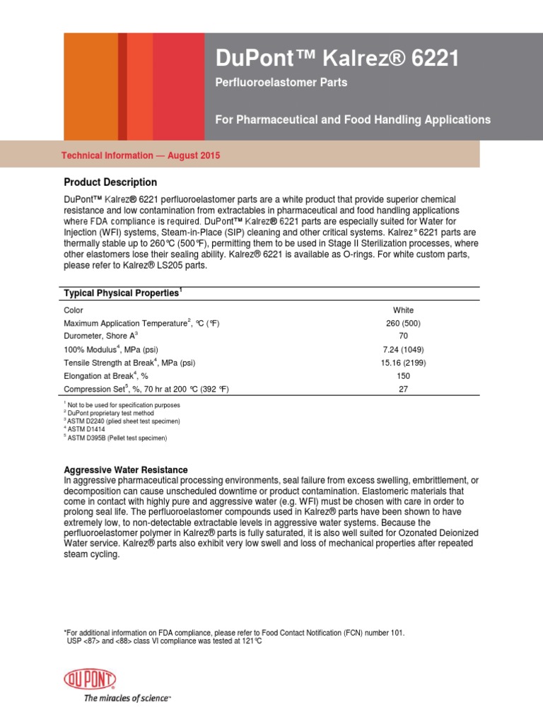 Datasheet Kalrez - 6221 PDF | PDF | Materials | Chemistry Datasheet Kalrez - 6221 PDF | PDF | Materials | Chemistry