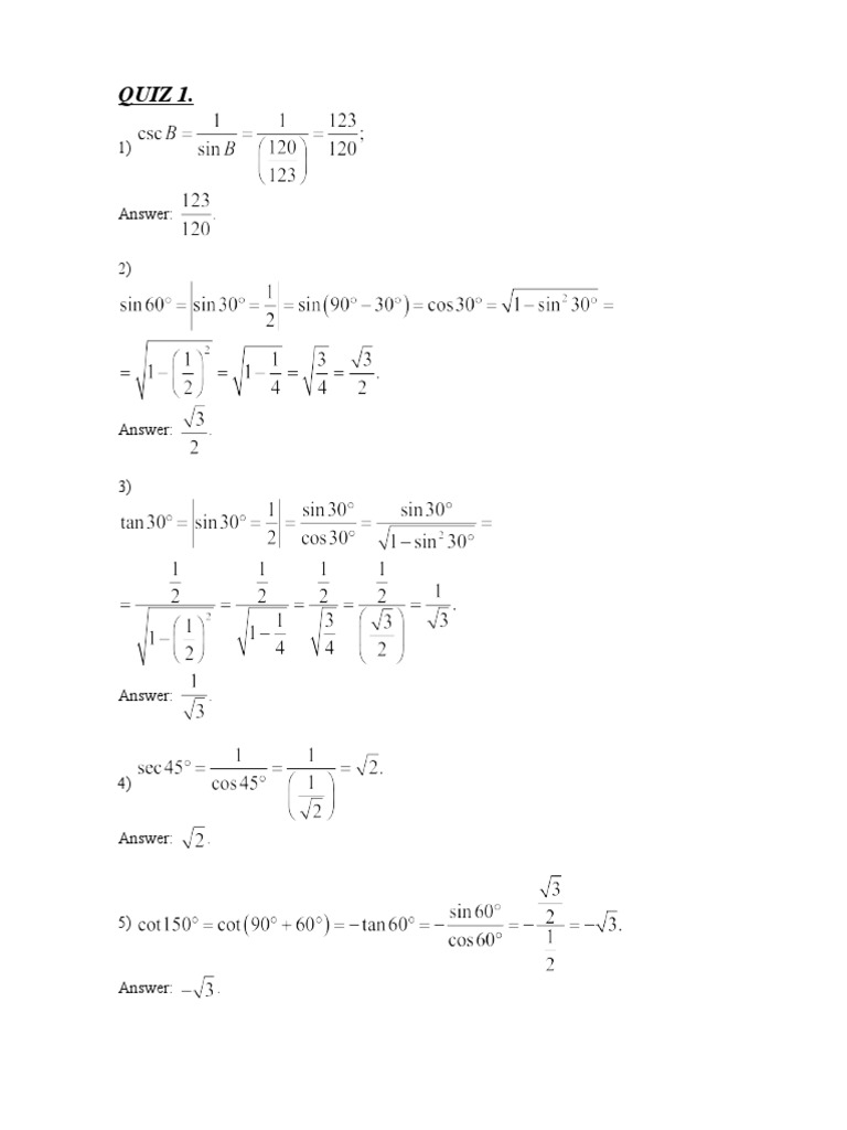 Math Quiz Answers and Solutions | PDF