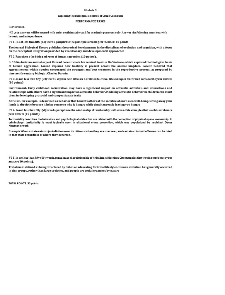 CALCETAS JOHN HAROLD E. Module 3 Performance Tasks | PDF | Altruism | Aggression