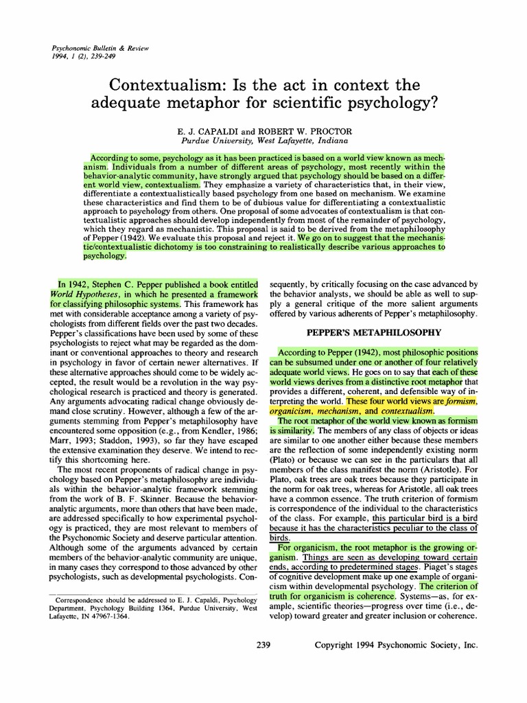 Capaldi y Proctor (1994) Contextualism Is The Act in Context The ...