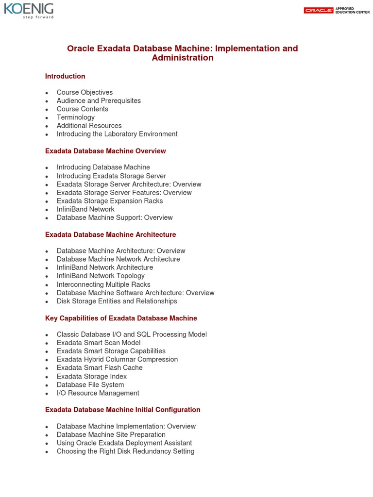 Oracle Exadata Database Machine: Implementation and Administration | PDF | Databases | Computer ...