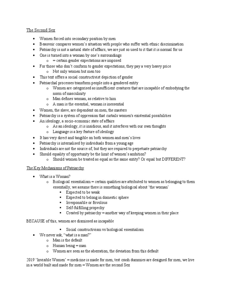 The Second Sex Pdf Patriarchy Gender