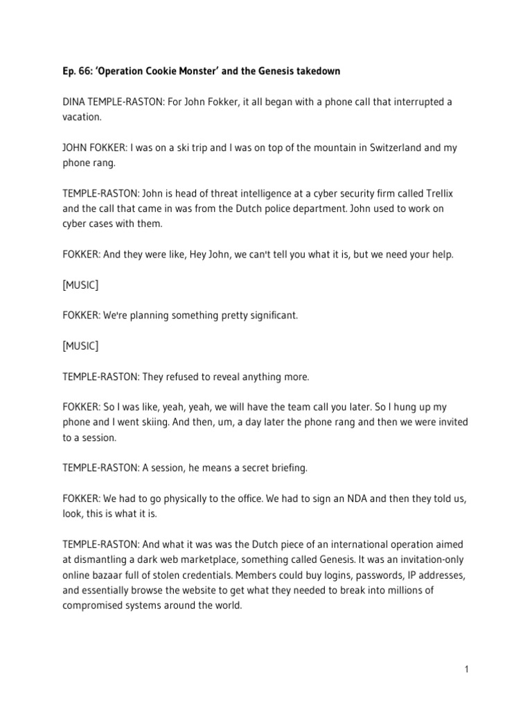 TRANSCRIPT Ep. 66 Operation Cookie Monster | PDF TRANSCRIPT Ep. 66 Operation Cookie Monster | PDF
