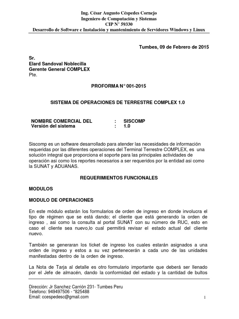 Proforma de Sistema Complex - Word PDF | PDF | Servidor (Computación ...