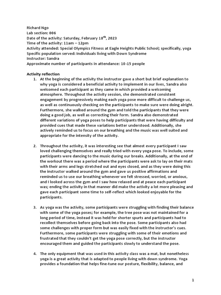 KIN 2994 - Independent Field Experience Assignment | PDF | Asana | Yoga