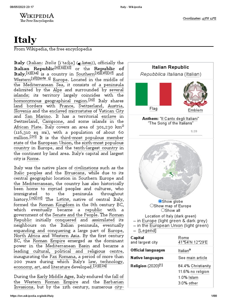 Italy - Wikipedia | PDF