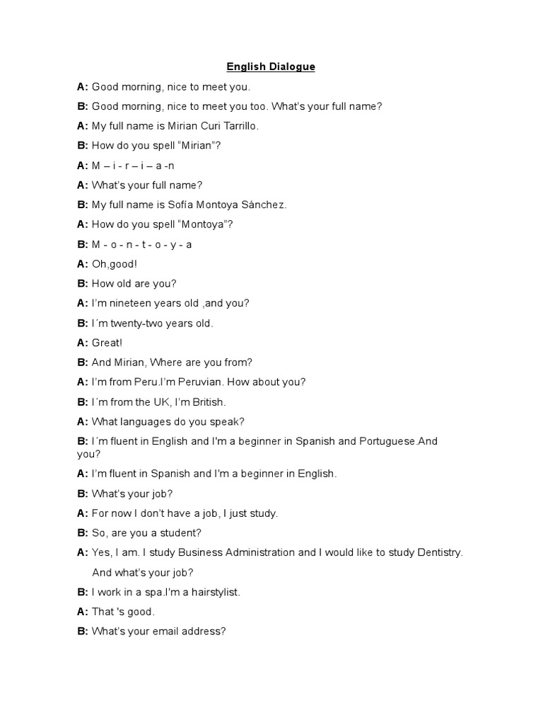 I 83 -English Dialogue- Mirian Curi.docx | PDF