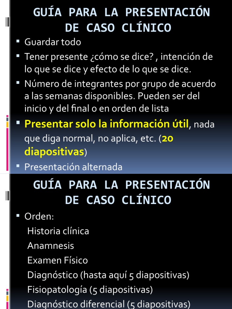 GUÍA PARA PRESENTACIÓN DE CASO CLÍNICO .pptx | PDF