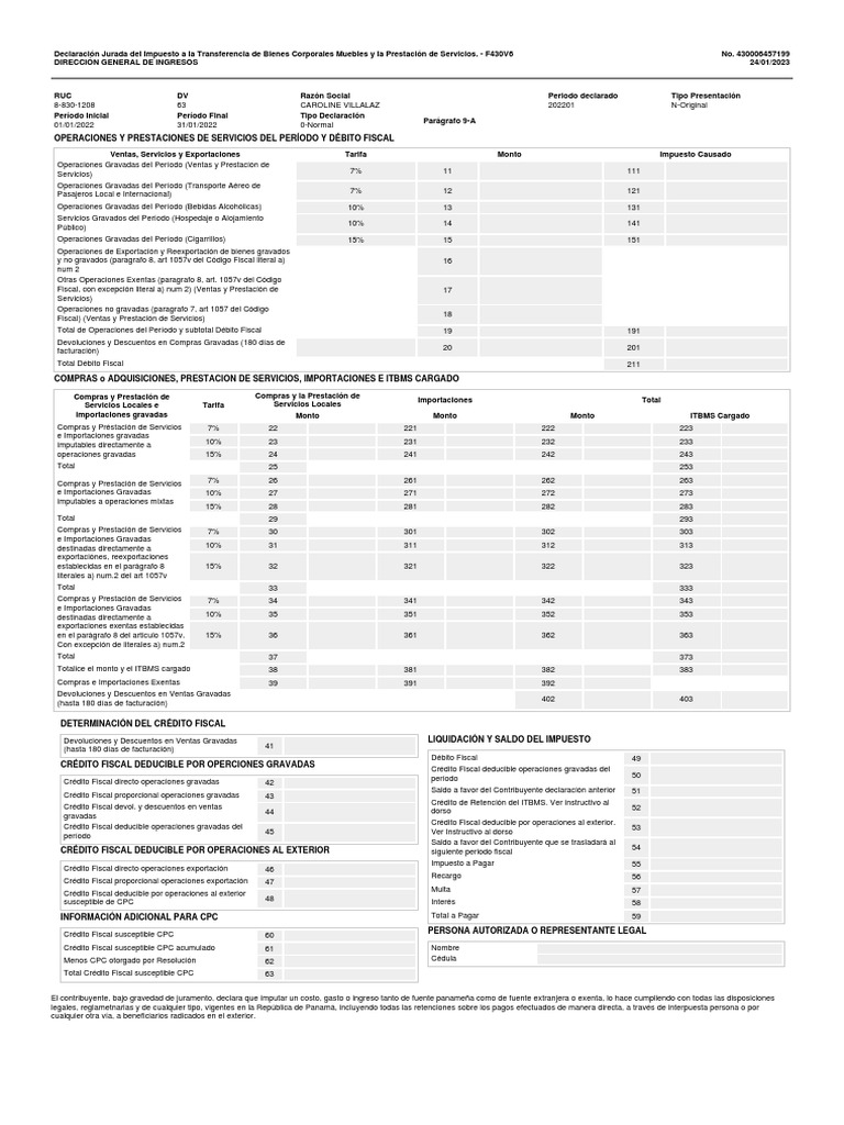 Modelo de Itbms PDF | PDF | Coleccionar | Tarjeta de crédito