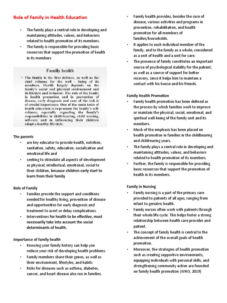 Family's Role in Health Education | PDF