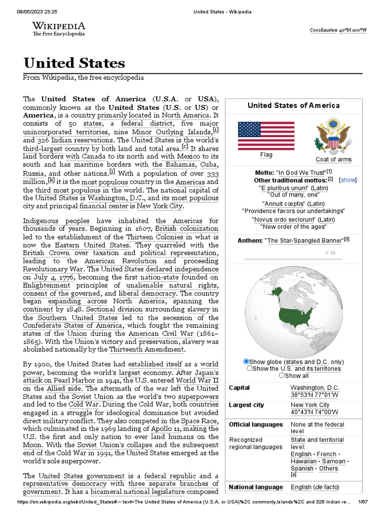 United States - Wikipedia.pdf | PDF | The United States | European ...