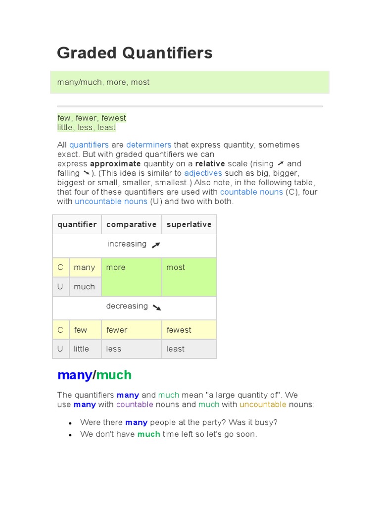 Graded Quantifiers Few PDF | PDF | Noun | Adjective