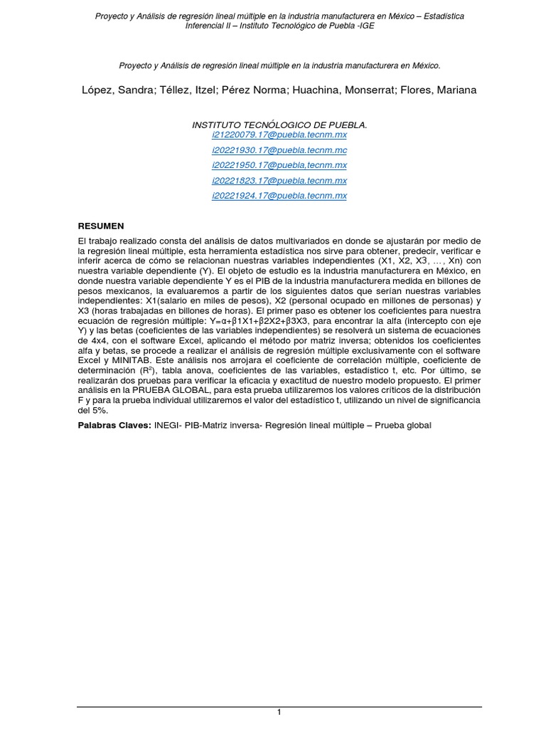 Proyecto Regresion Multiple PDF | PDF