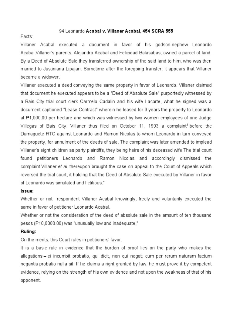 Acabal v. Acabal | PDF | Burden Of Proof (Law) | Complaint