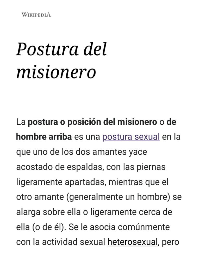 Postura Del Misionero - Wikipedia, La Enciclopedia Libre PDF | PDF Postura Del Misionero - Wikipedia, La Enciclopedia Libre PDF | PDF
