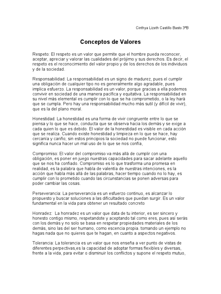 Valores: Respeto, Honestidad y Responsabilidad | PDF | Tolerancia ...