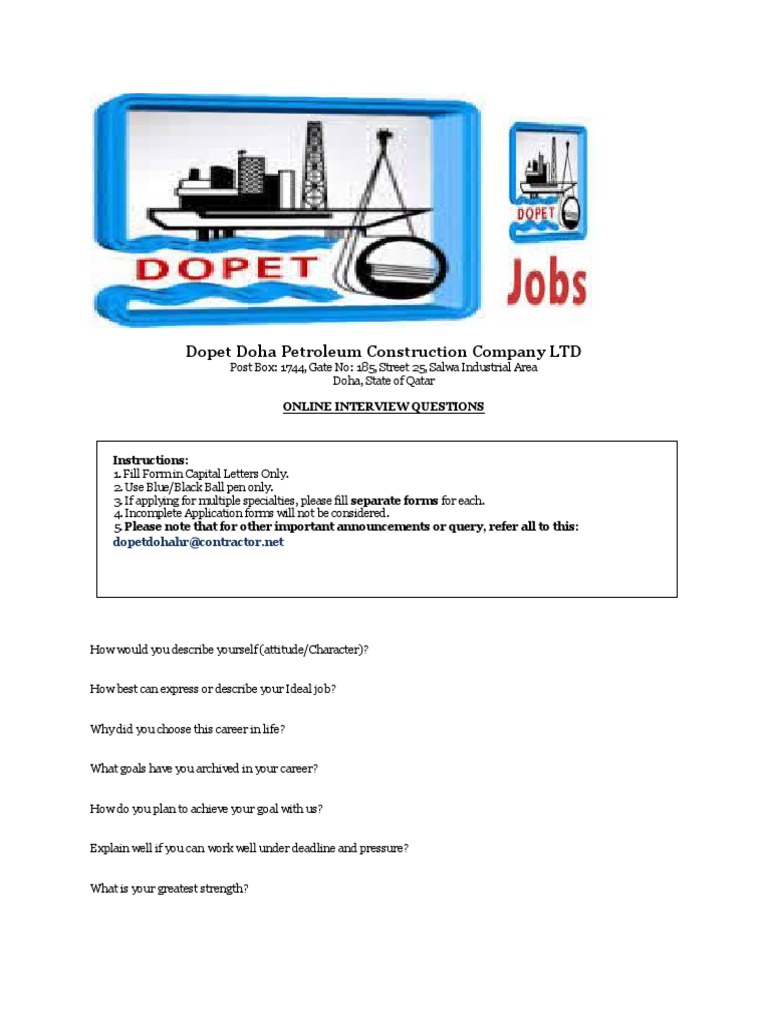Dopet Qatar Online Interview Guide | PDF