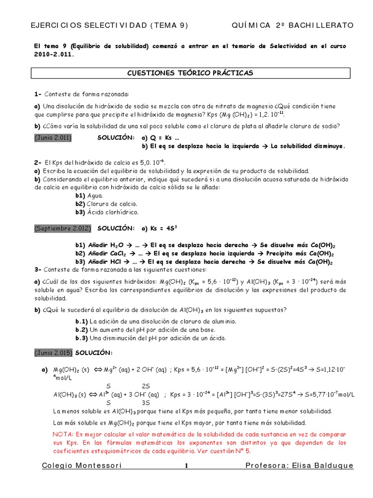 Ej SELECTIVIDAD Quimica TEMA 9 PDF | PDF
