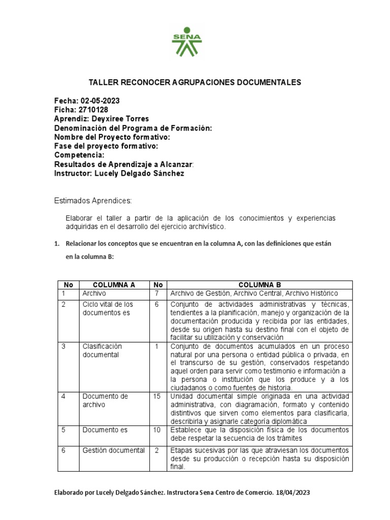 Taller - Reconocer Agrupaciones Documentales Nuevo | PDF