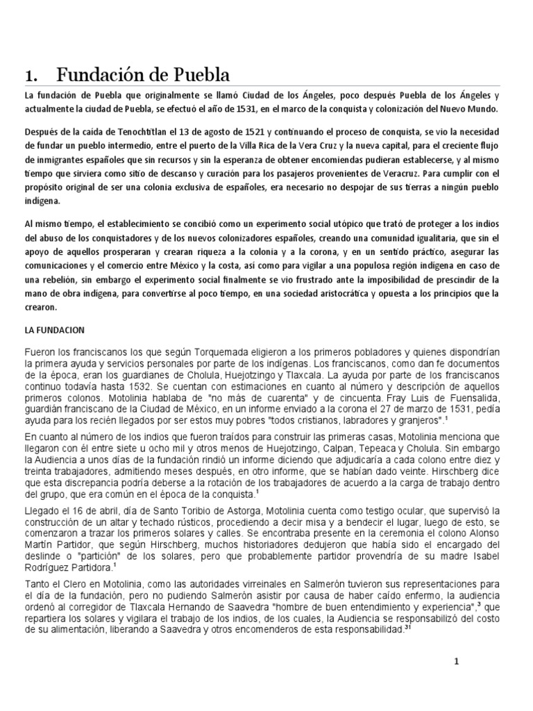 Fundación de Puebla en 1531 | PDF