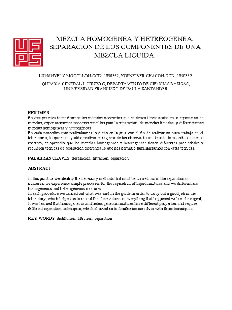 Mezcla Homogenea y Hetreogenea | PDF | Mezcla | Destilación