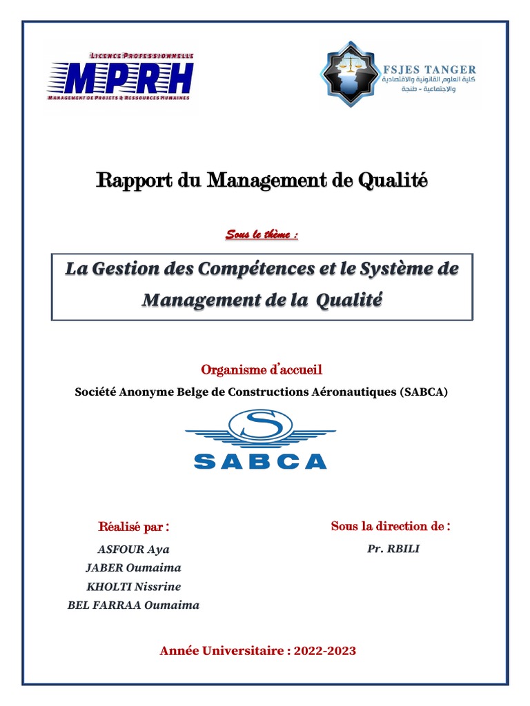 Gestion des Compétences et Qualité chez SABCA | PDF